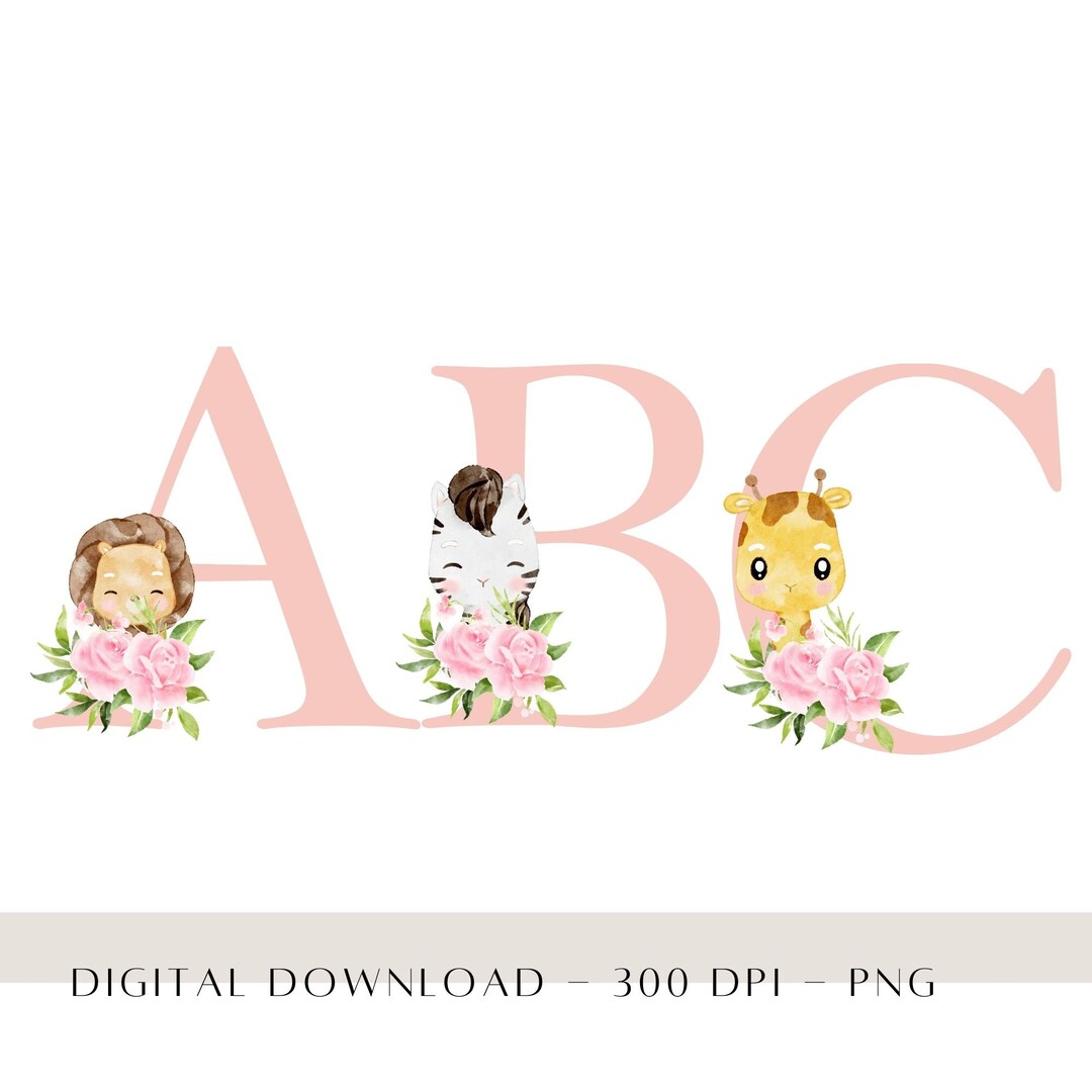Pink Safari Letters, Floral Alphabet Clip Art, Letters Clip Art, Safari ...