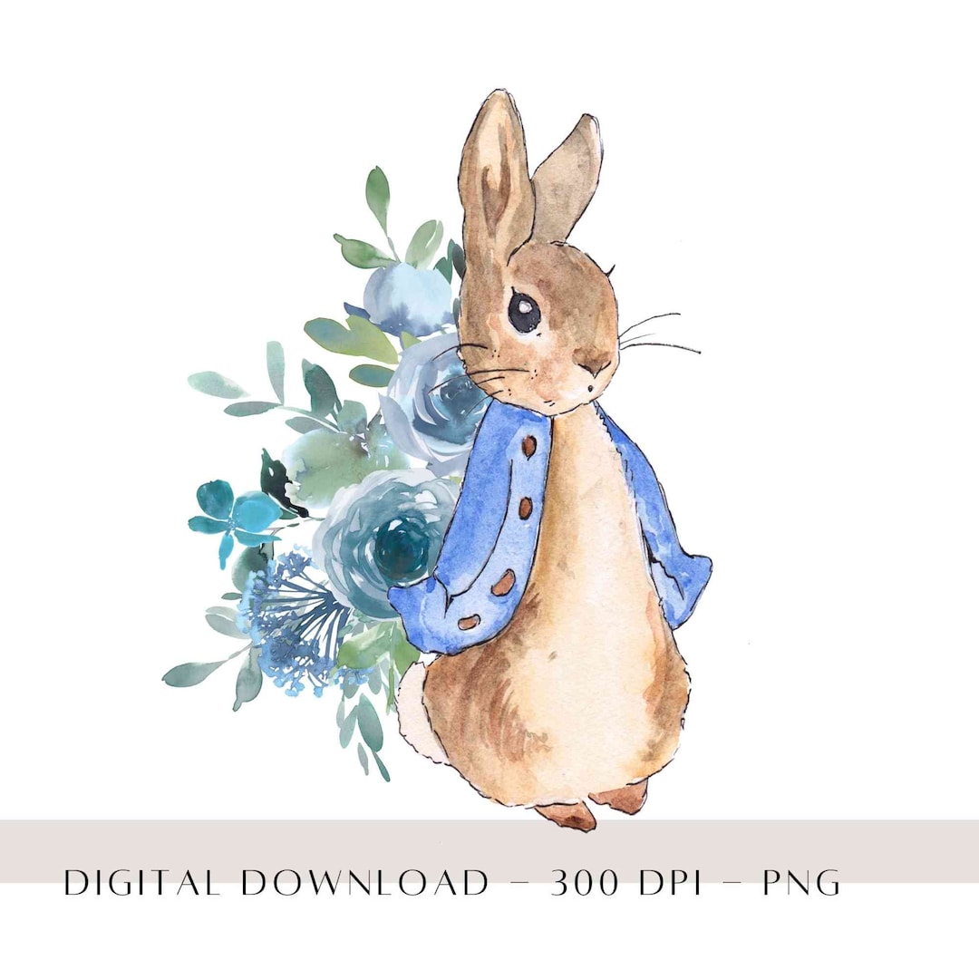 Blue Rabbit PNG, Floral Bunny Design, Baby Shower Birthday Invite Card ...