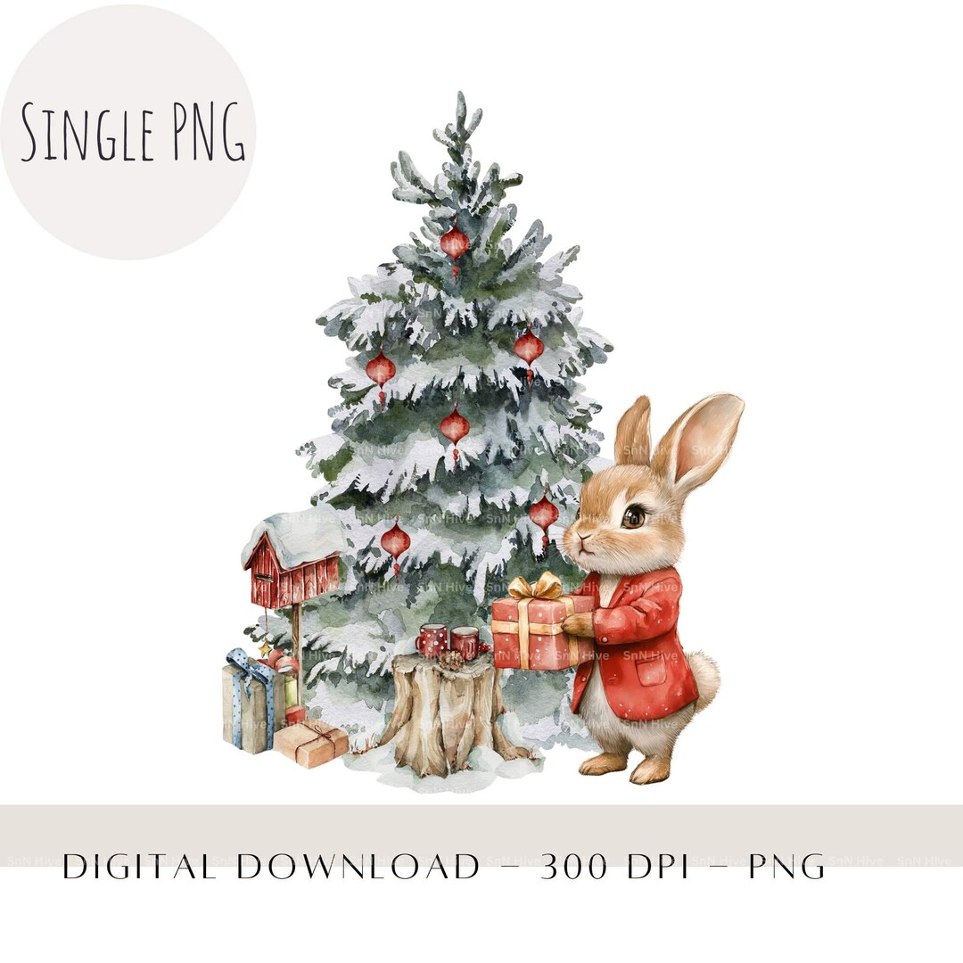 Red Christmas Rabbit Woodland PNG, Winter Forest Sublimation Design ...