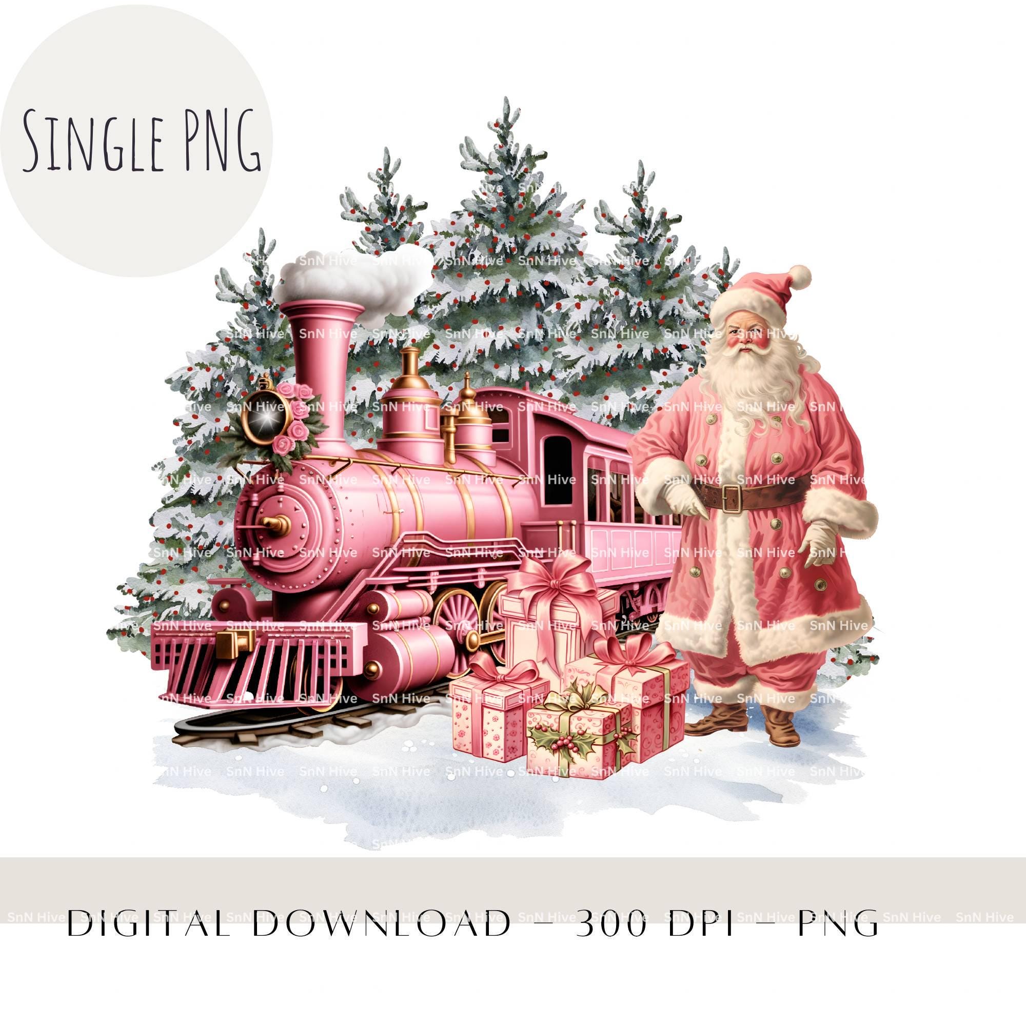 Vintage Santa Pink Christmas Train Sublimation Design, PNG, 1st ...