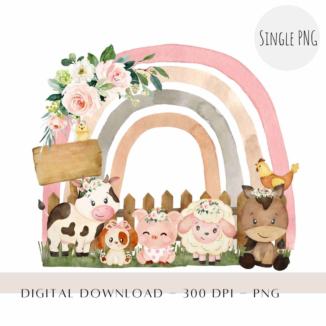 Pink Farm Animals, Baby Animals Card Designs, Kids Sublimation Design ...