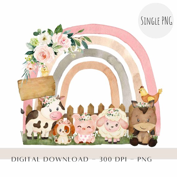 Pink Farm Animals Baby Animals Card Designs Kids Sublimation - Etsy