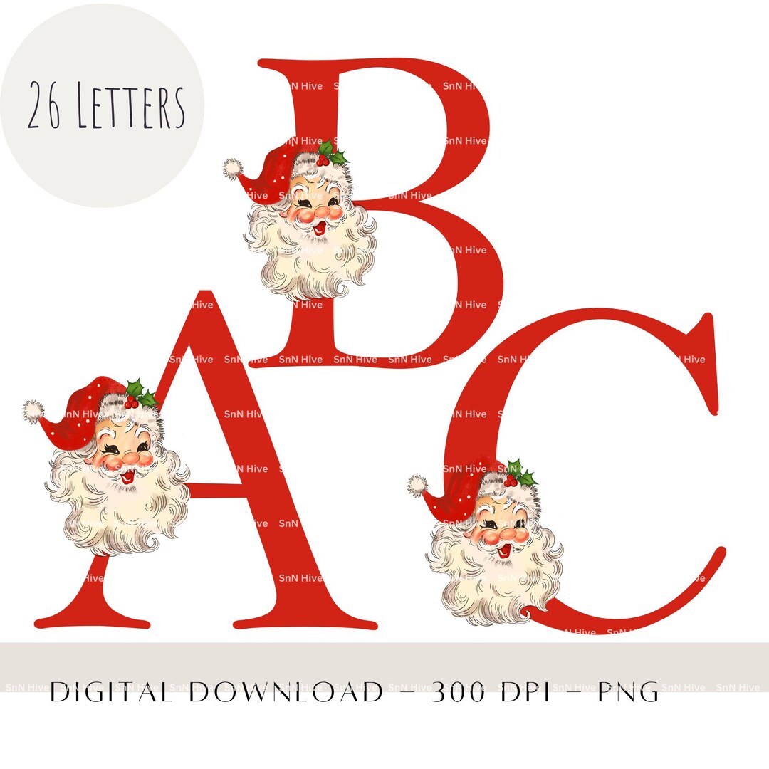 Vintage Santa Christmas Alphabet PNG Red Letters A-Z, Santa Monogram ...