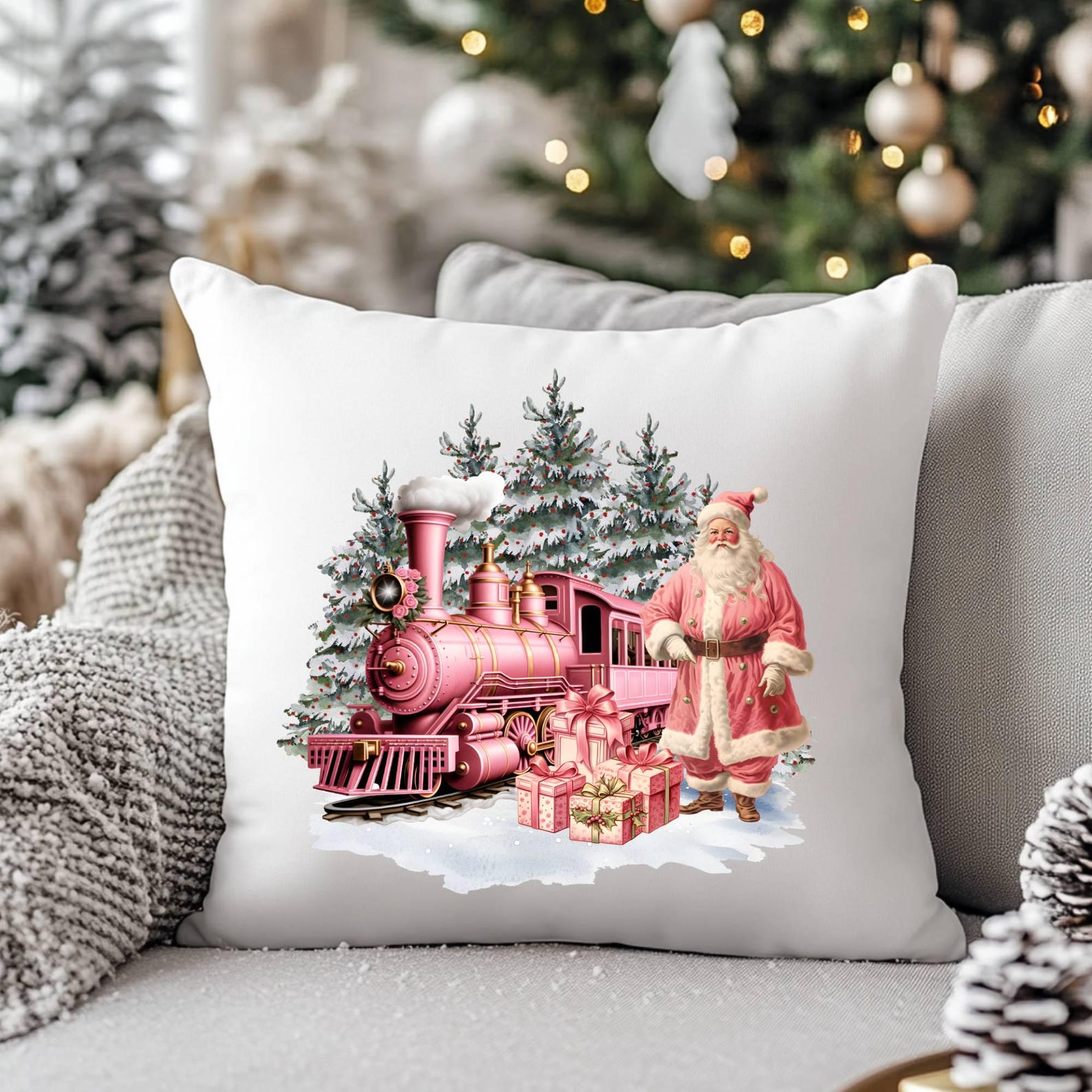 Vintage Santa Pink Christmas Train Sublimation Design, PNG, 1st ...