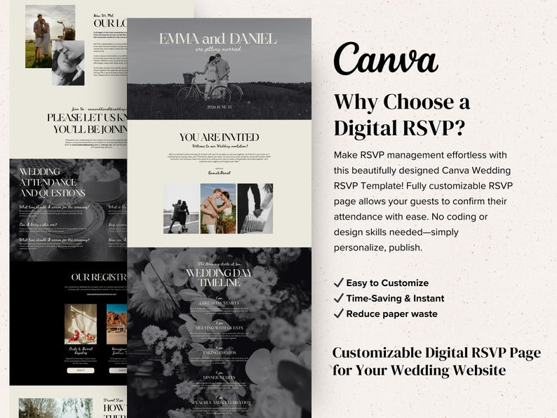 Wedding Website Template, Canva Wedding RSVP Template, Wedding Website ...