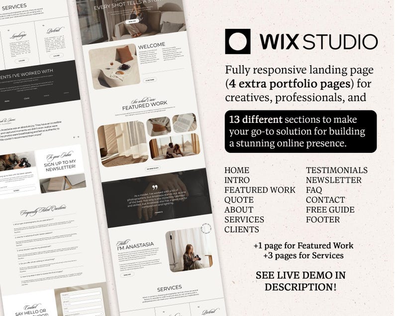 Wix Studio Photographer Landing Page Template - Etsy