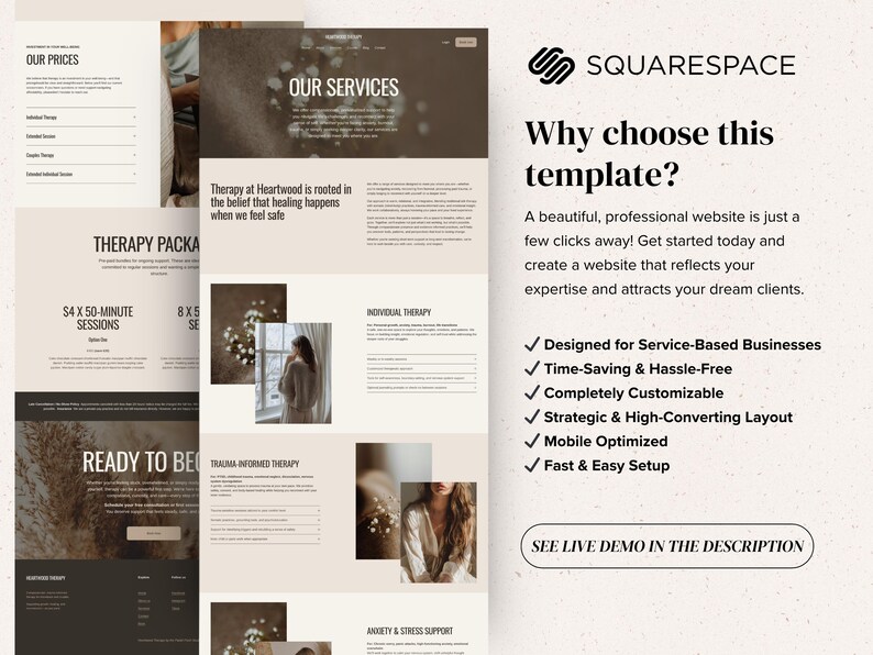 Squarespace Therapist Website Template: Calming & Professional Design ...