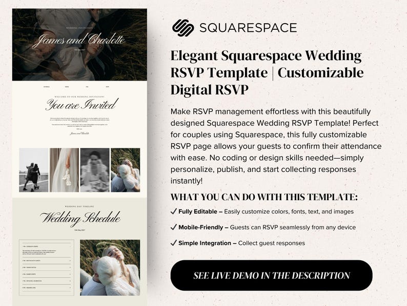 Squarespace Wedding Invitation Template: Online RSVP Website (digital ...