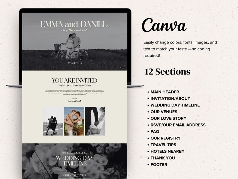 Wedding Website Template, Canva Wedding RSVP Template, Wedding Website ...