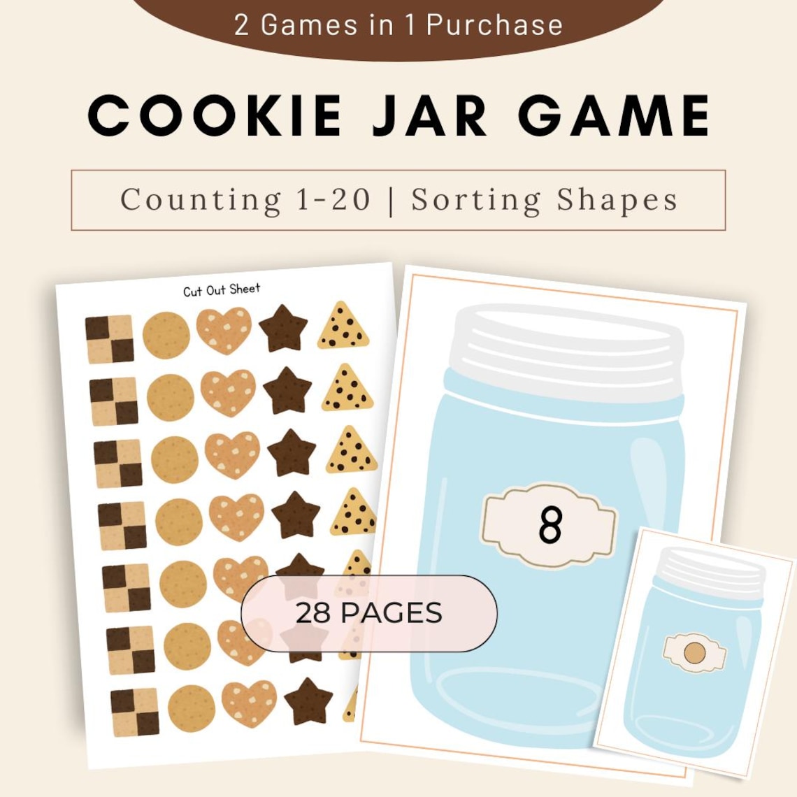 Cookie Jar Counting, Shapes Sorting Activity, Count Number 1 to 20 ...
