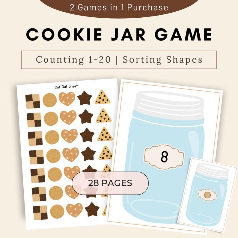 Cookie Jar Counting, Shapes Sorting Activity, Count Number 1 to 20 ...