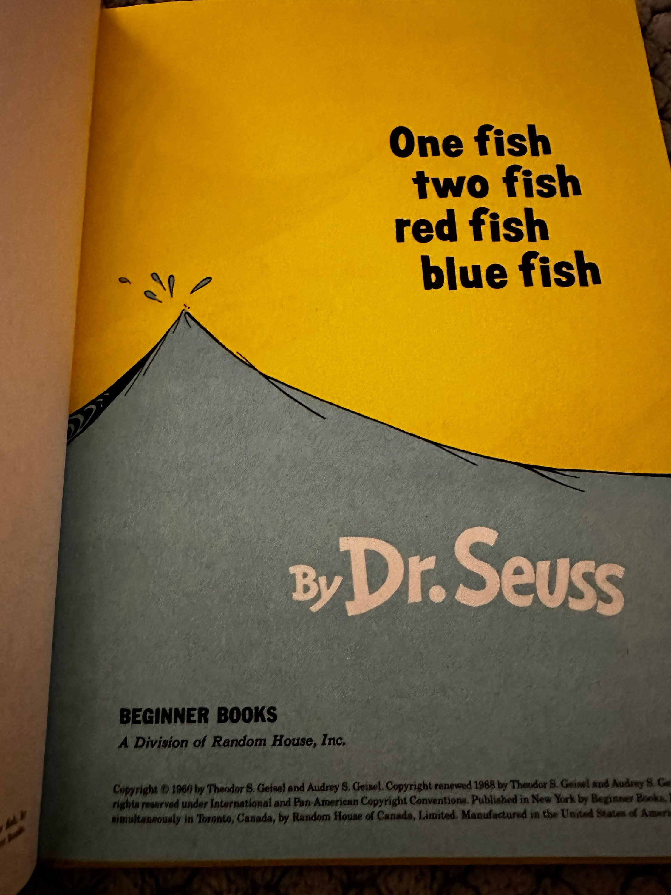 Dr Seuss 1960 1988 One Fish Two Fish Red Fish Blue Fish Hardback ...