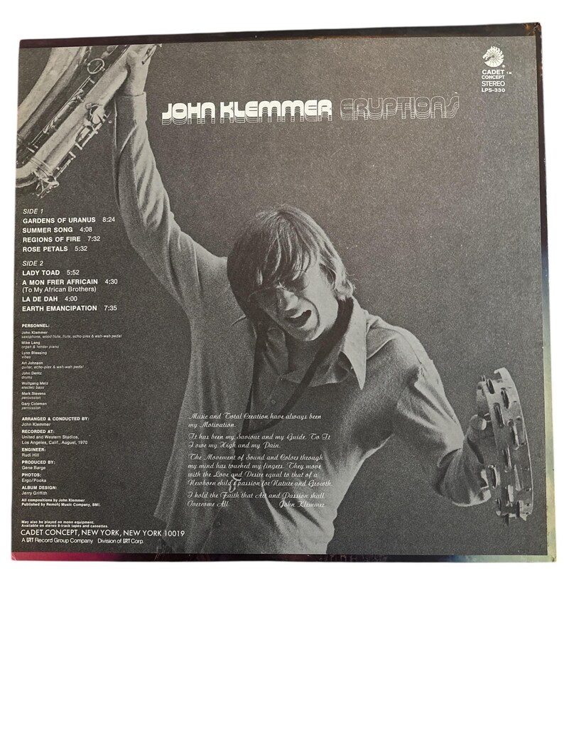 John Klemmer 1970 Eruptions Cadet LPS-330 LP Vinyl Record - Etsy