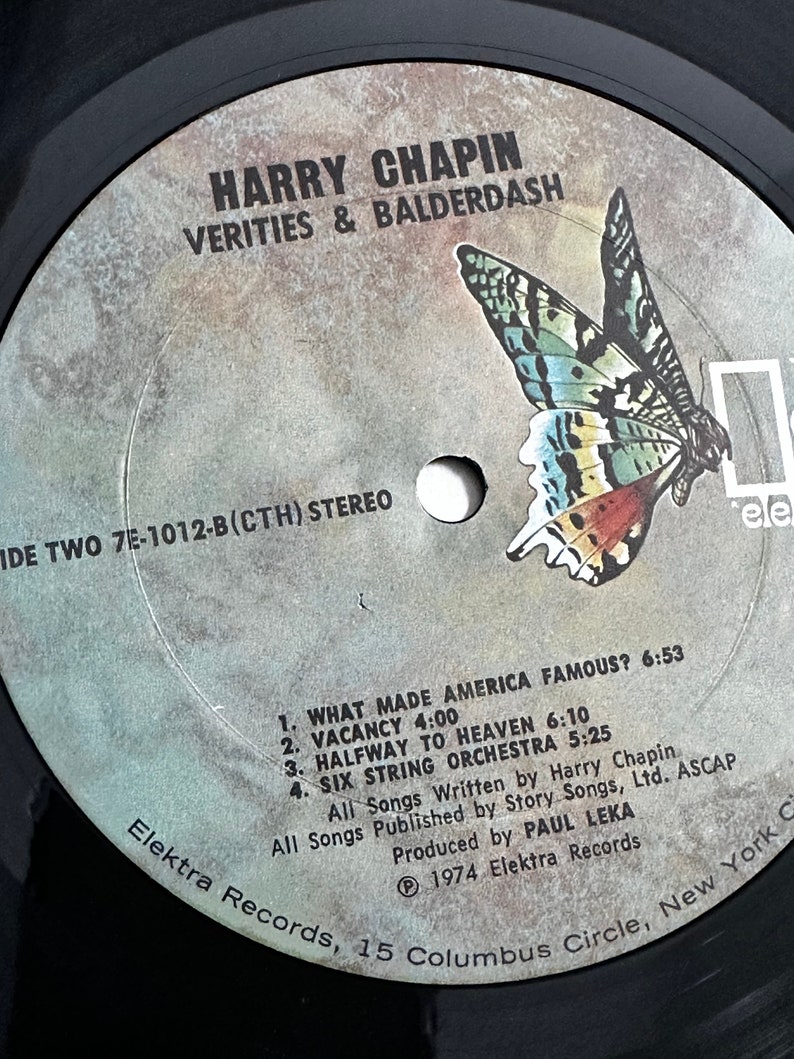 Harry Chapin 1974 Verities & Balderdash Elektra 7E-1012-B With Original ...