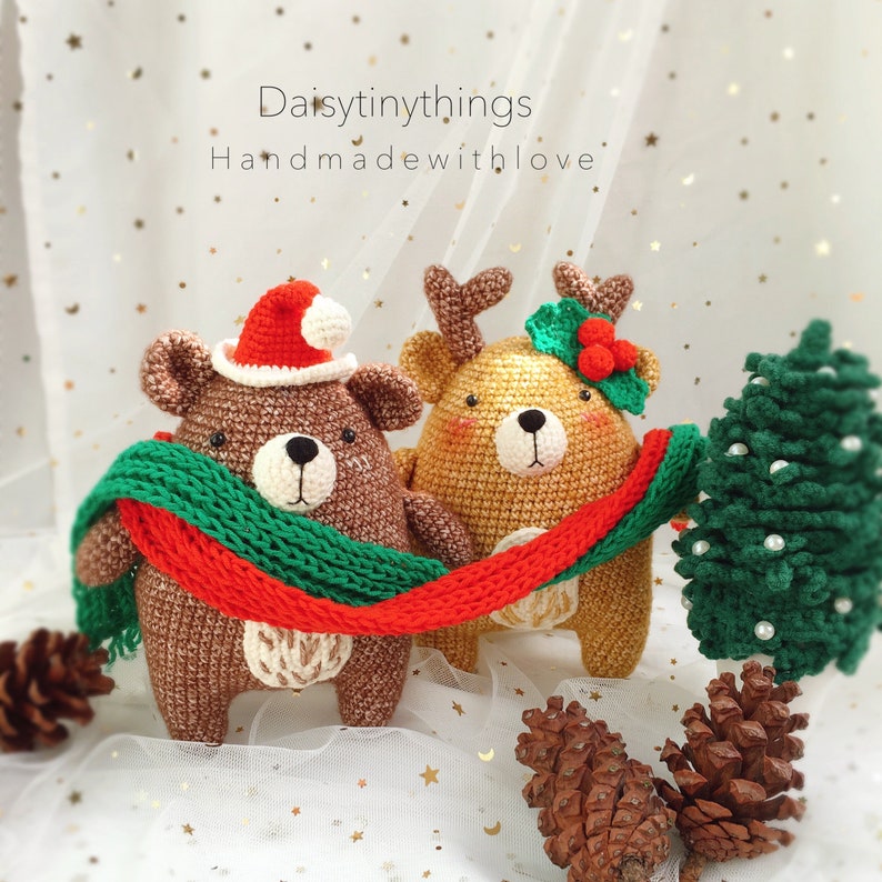 BUNDLE of 2 Crochet the Couple Christmas Bears in Woodland - Etsy