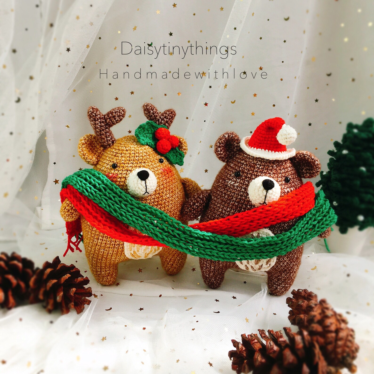 BUNDLE of 2 Crochet the Couple Christmas Bears in Woodland - Etsy