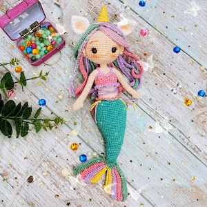 Amigurumi Rosie Girl Doll, Crochet Mermaid Doll, Crochet Unicorn Doll ...