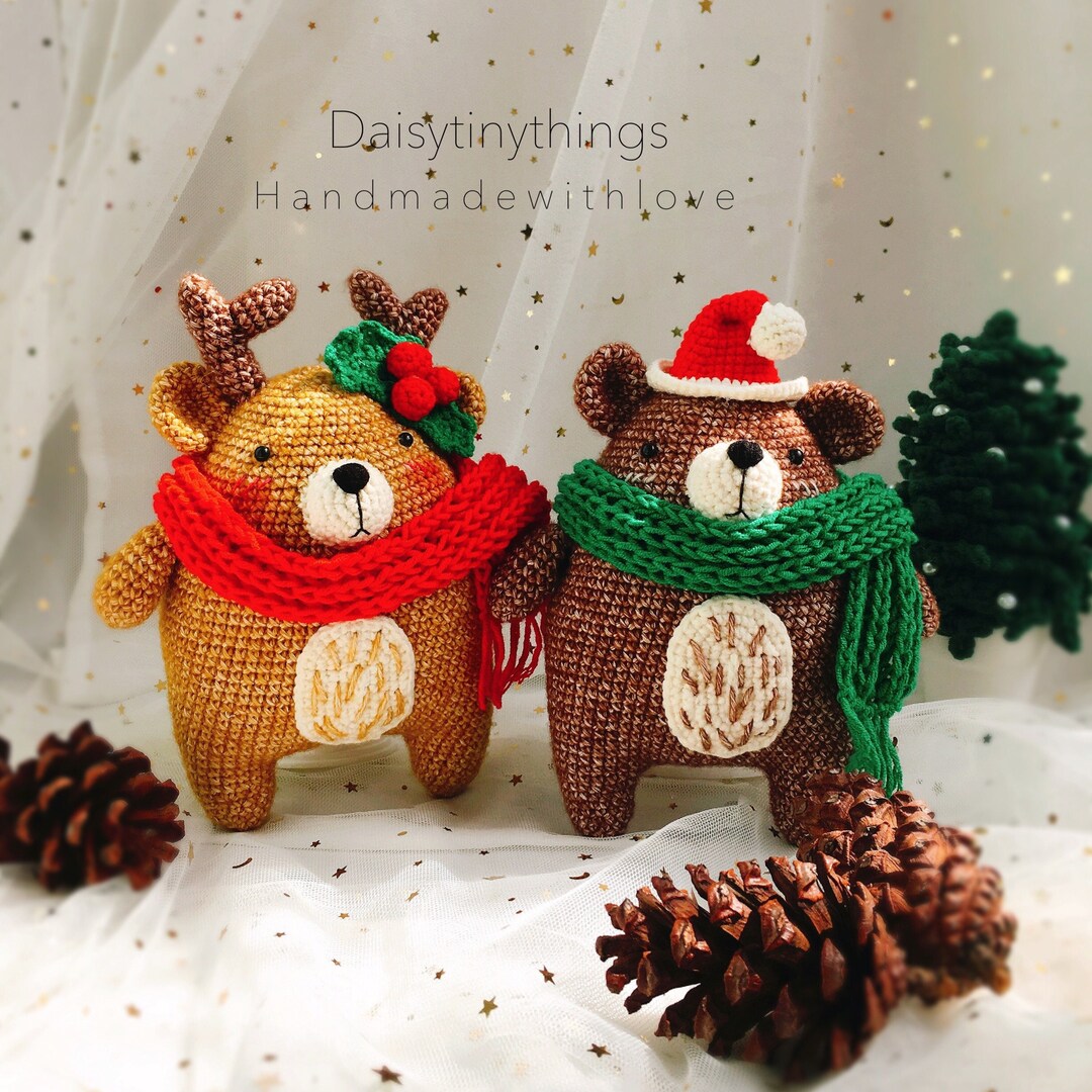 BUNDLE of 2 Crochet the Couple Christmas Bears in Woodland, Woodland ...