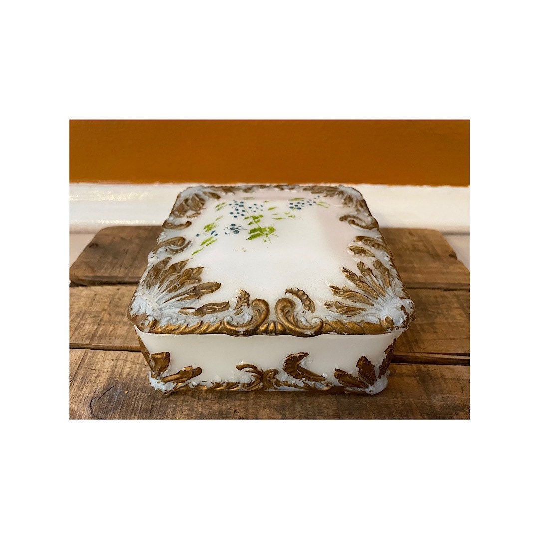 Beautiful Victorian Milk Glass Box With Lid - Etsy