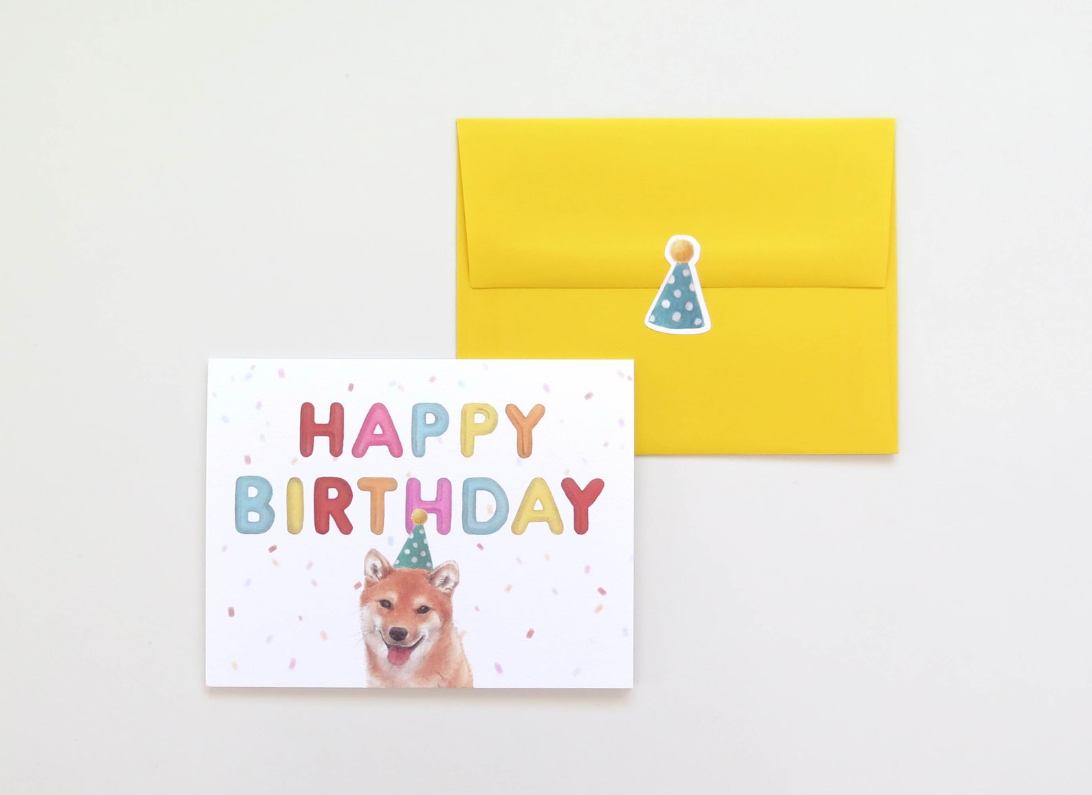 Shiba Inu Birthday Card Watercolor Illustrated Happy - Etsy