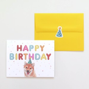 Shiba Inu Birthday Card Watercolor Illustrated Happy - Etsy