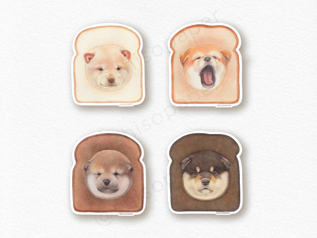 Shiba Inu Toasts Vinyl Sticker, Watercolor Illustrated, Waterproof Die ...