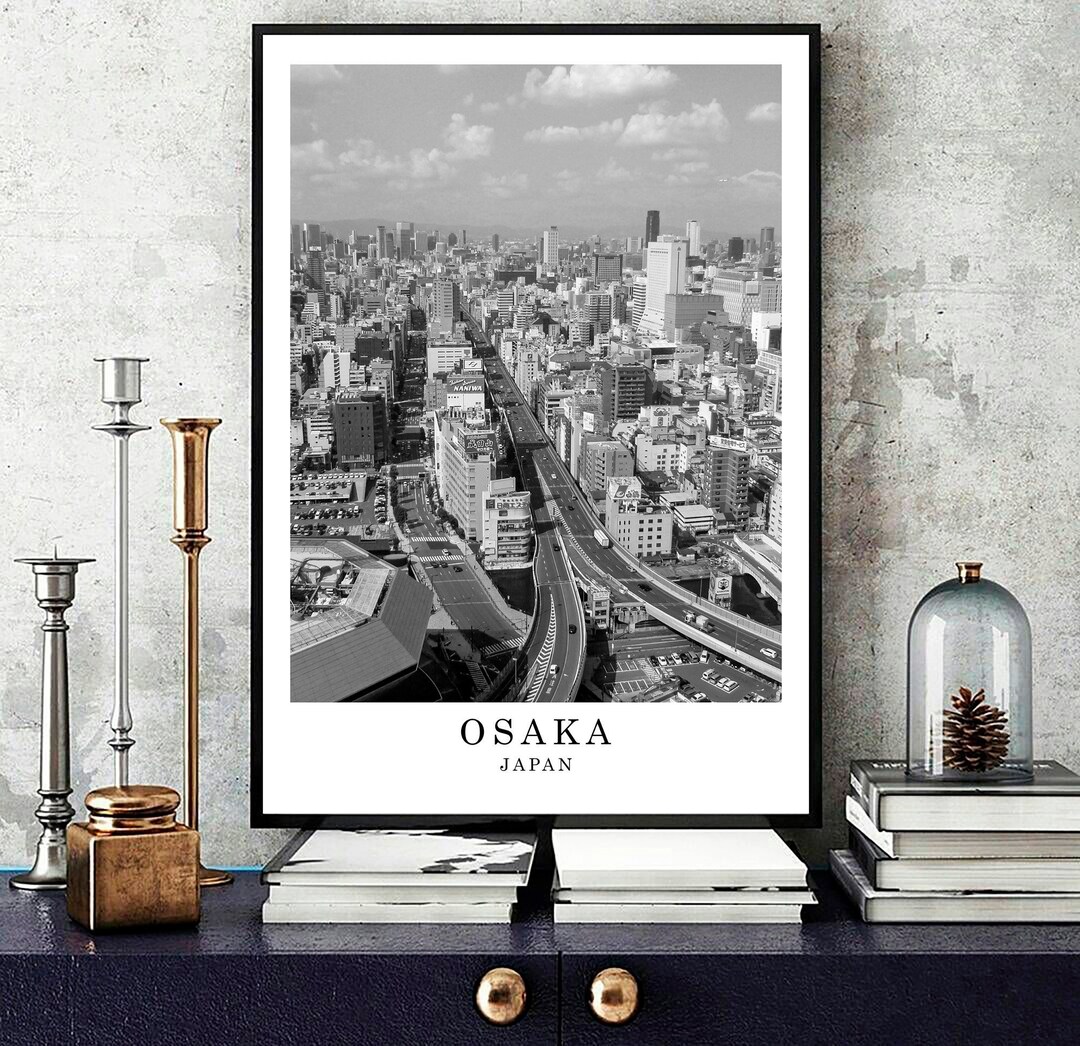 Osaka Travel Print Black and White Photo Osaka City Landmark Osaka ...