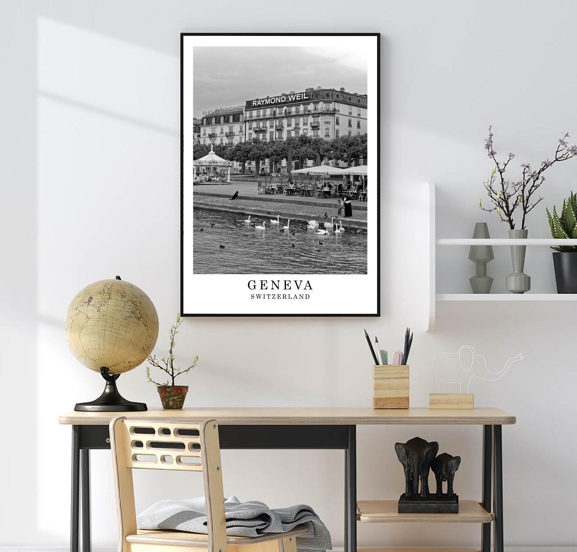 Genf Reise Poster Genf Schwarz Weiss Foto Genf Stadt Wahrzeichen Genf ...