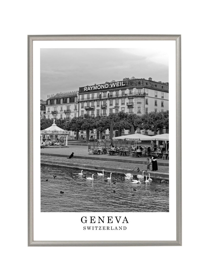 Geneva Travel Poster Geneva Black and White Photo Geneva City Landmark ...