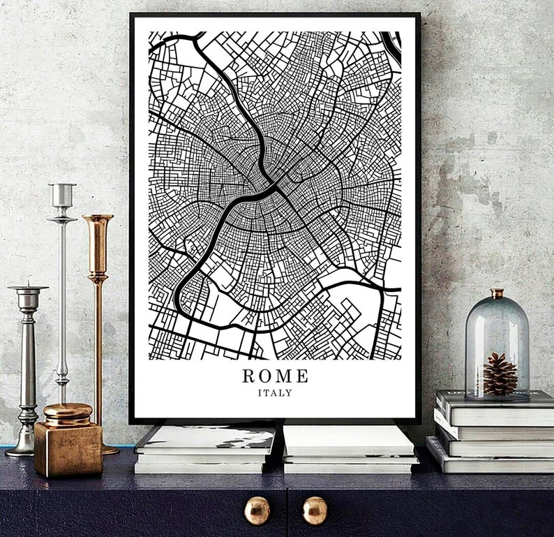 Rome City Map Print Black and White Map Rome Minimalist Wall Art Map ...