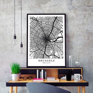 Brussels City Map Print Black and White Map Brussels Minimalist Map ...