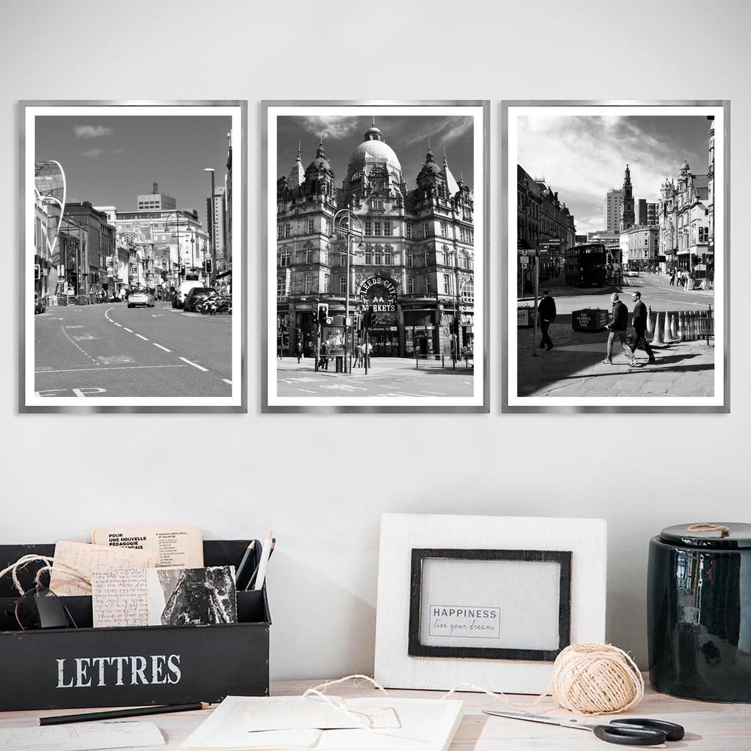 Leeds United Kingdom Set of 3 Travel Prints Leeds Black and White Photo ...