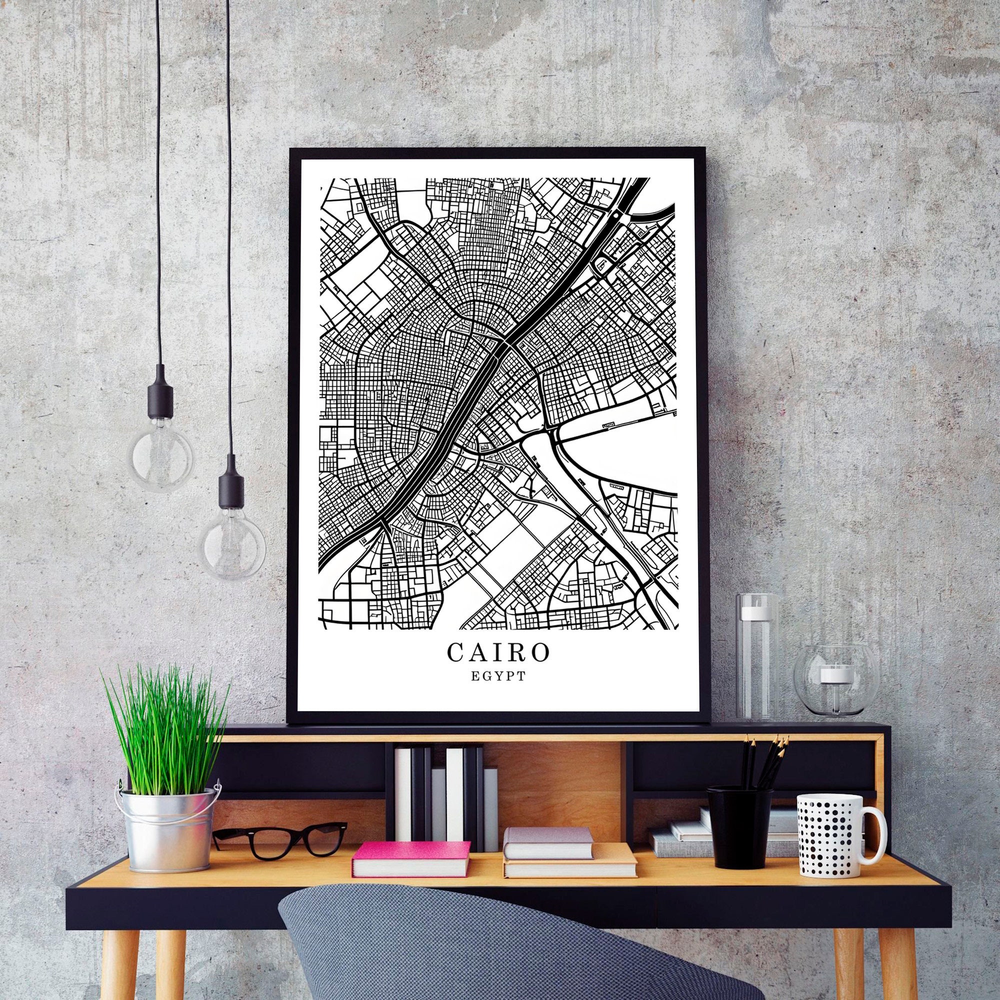Cairo City Map Print Black and White Map Cairo Minimalist Map Wall Art ...