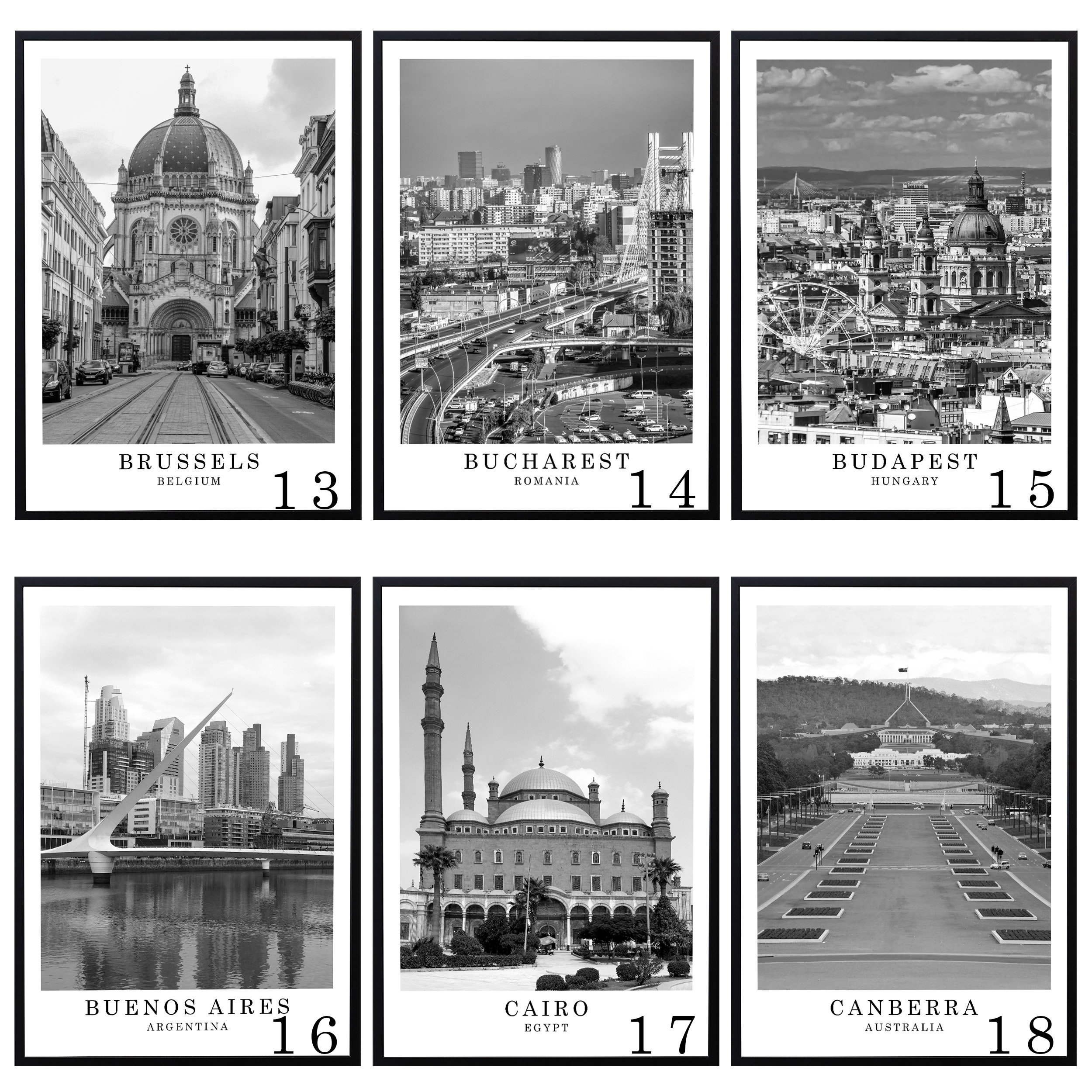 World Cities Wall Poster Black White City Photo World Travels Print ...