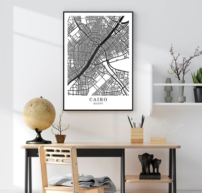 Cairo City Map Print Black and White Map Cairo Minimalist Map Wall Art ...