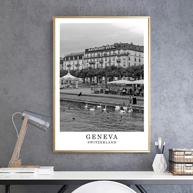 Geneva Travel Poster Geneva Black and White Photo Geneva City Landmark ...
