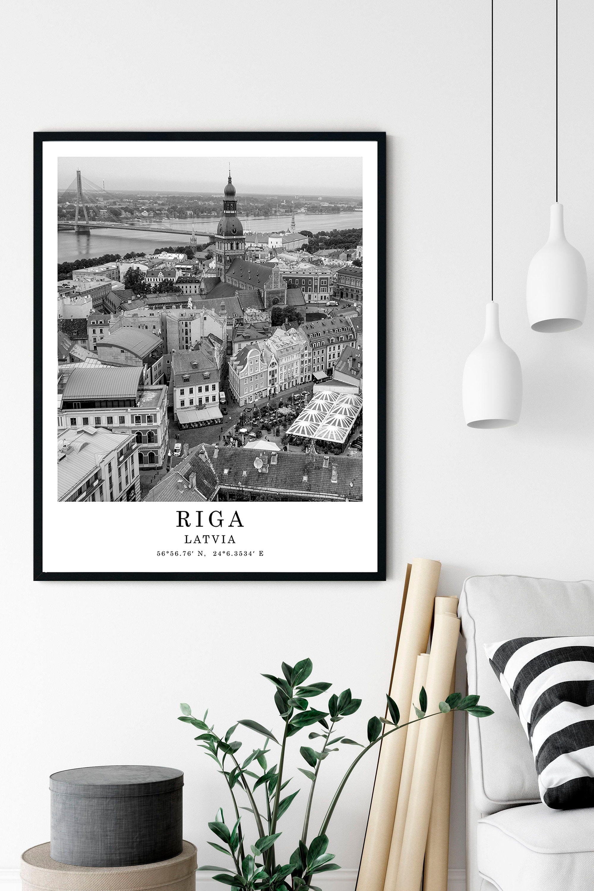 Riga Travel Poster Riga Black and White Photo Riga City Landmark Riga ...