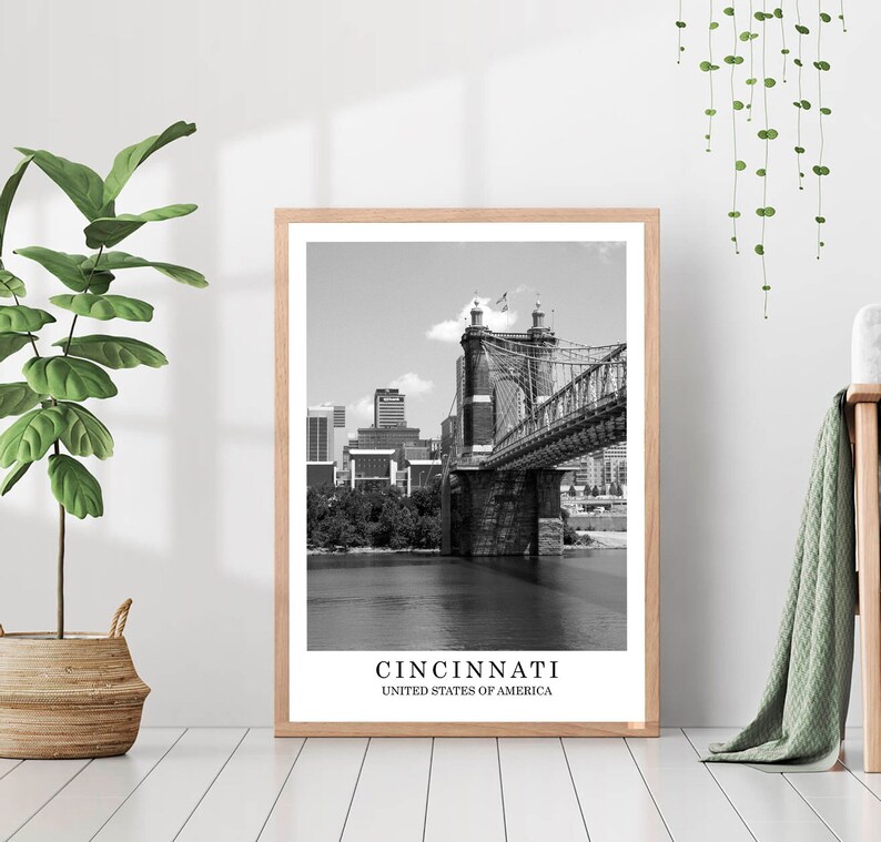 Cincinnati Travel Poster Cincinnati City Wall Art Black and White ...