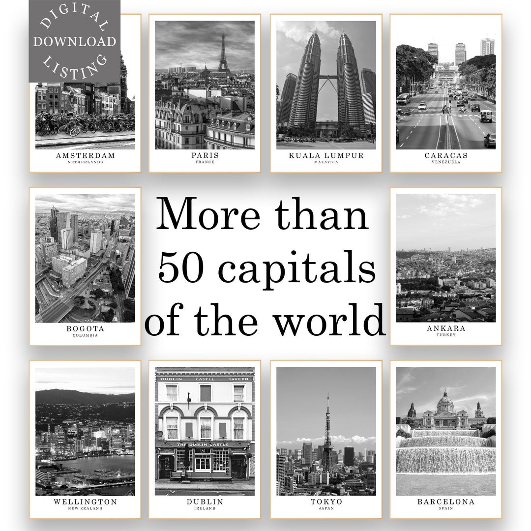 World Cities Wall Poster Black White City Photo World Travels Print ...