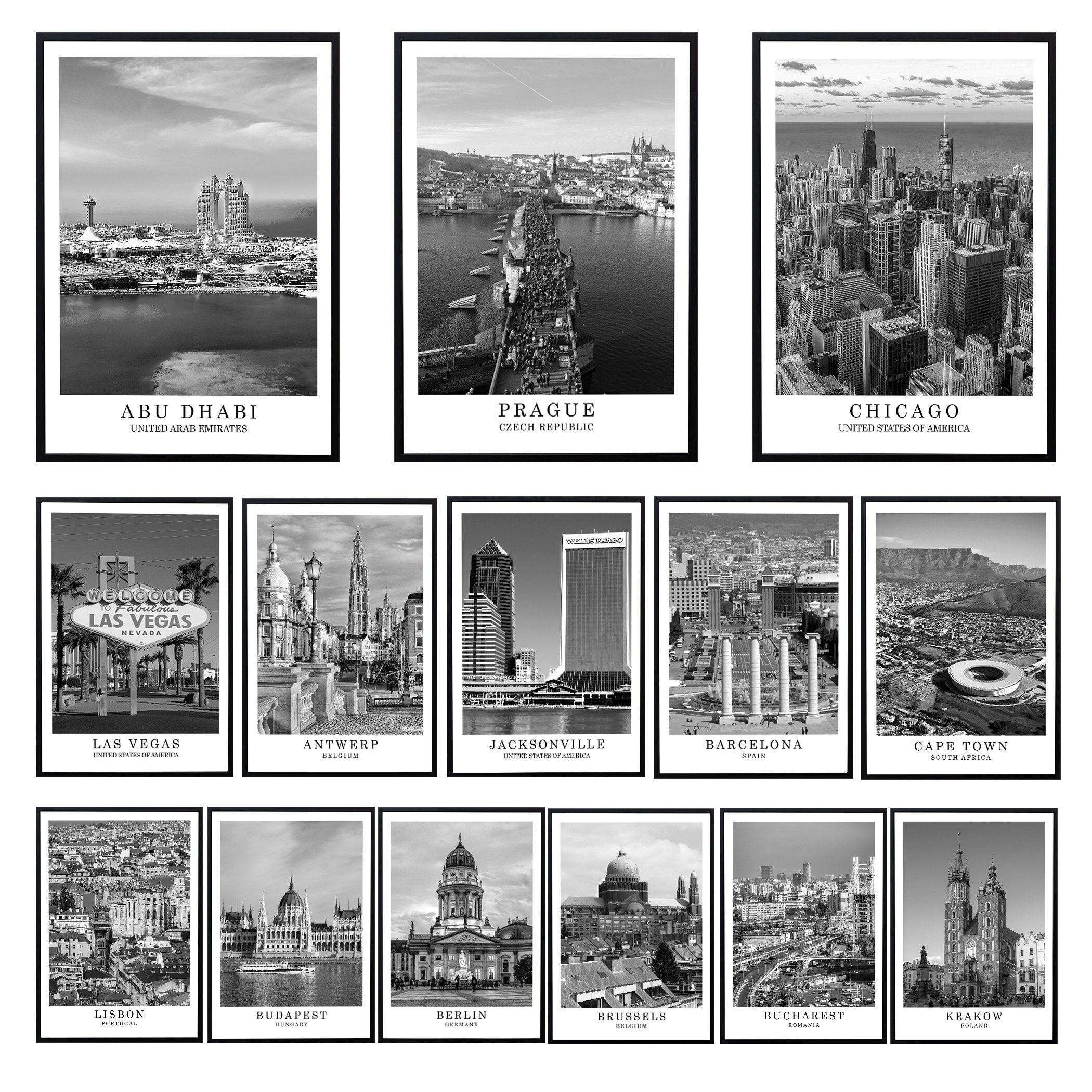 Set of Any Cities Custom Wall Art Home Decor Poster Custom City Black ...