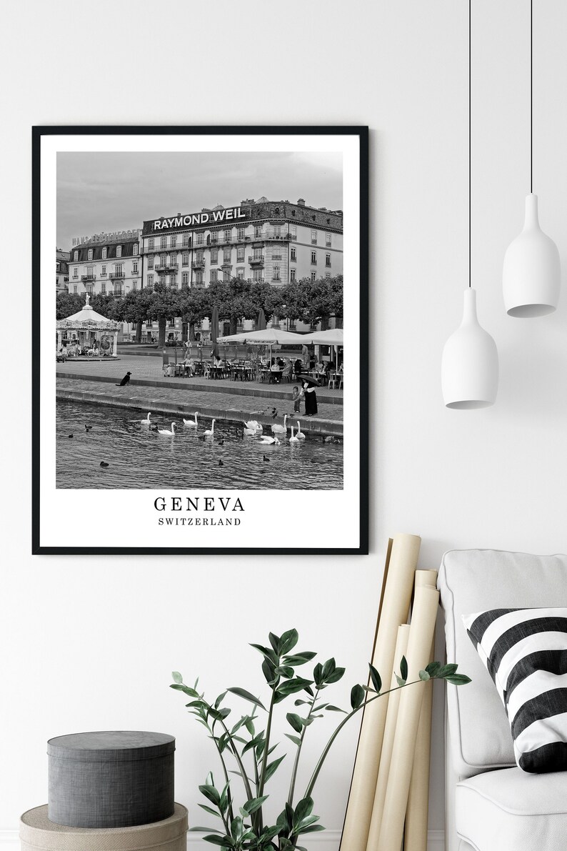 Geneva Travel Poster Geneva Black and White Photo Geneva City Landmark ...