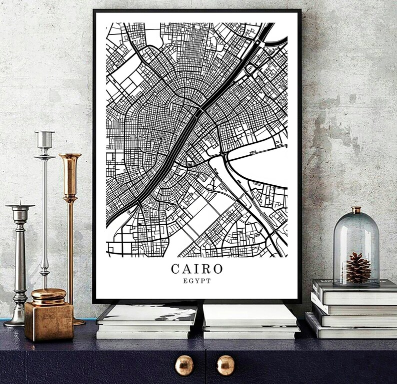 Cairo City Map Print Black and White Map Cairo Minimalist Map Wall Art ...
