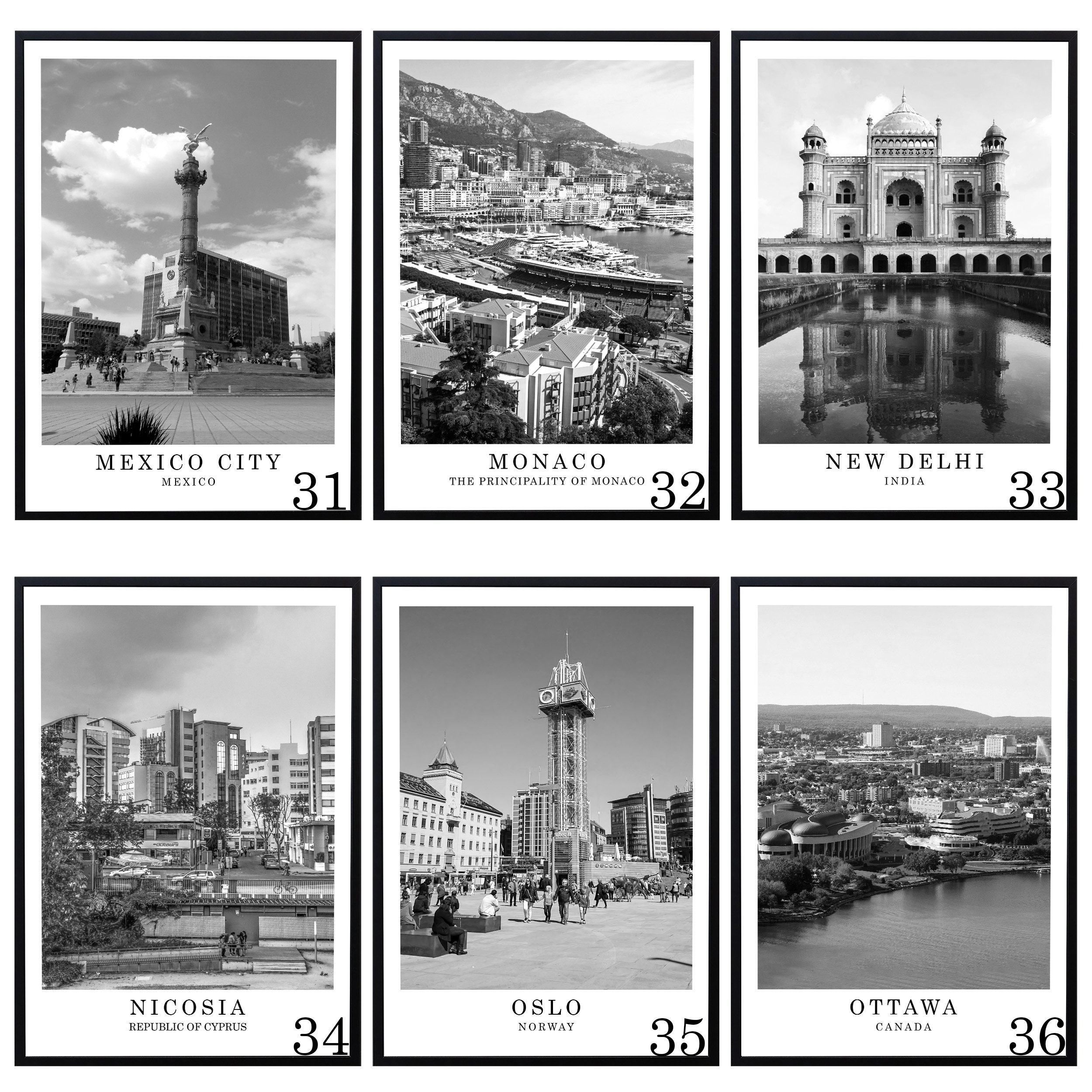 World Cities Wall Poster Black White City Photo World Travels Print ...
