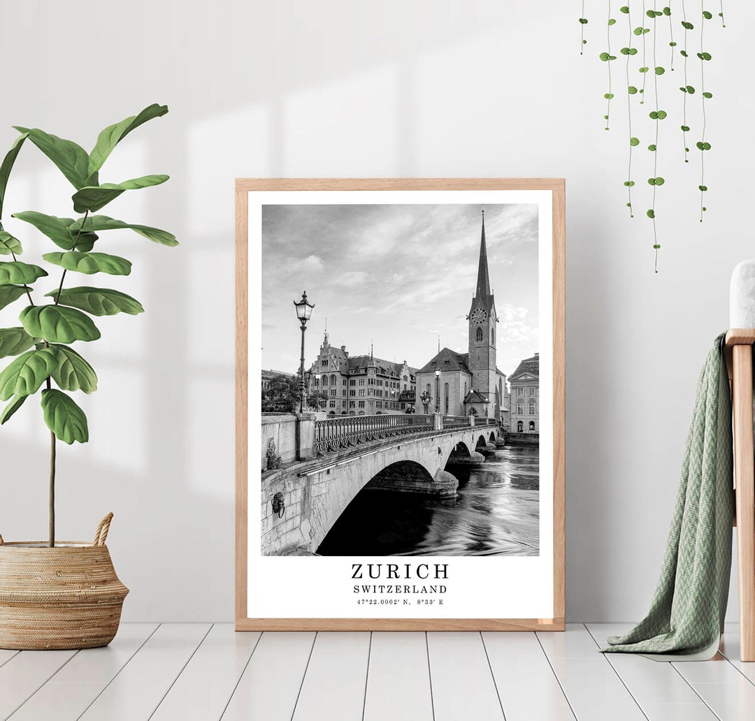 Zurich Travel Poster Black and White Photo Zurich City Landmark Zurich ...