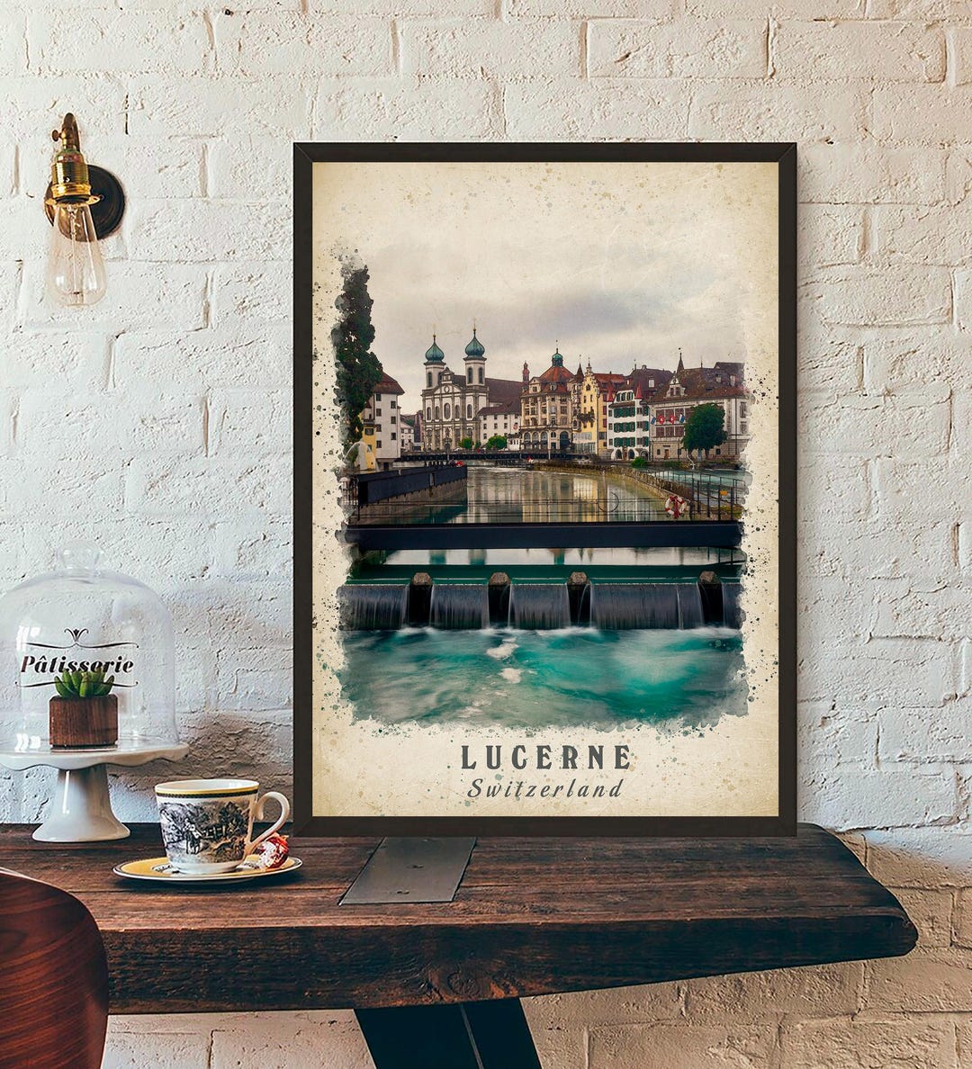 Lucerne Switzerland Travel Watercolor Poster Lucerne Cityscape Poster ...