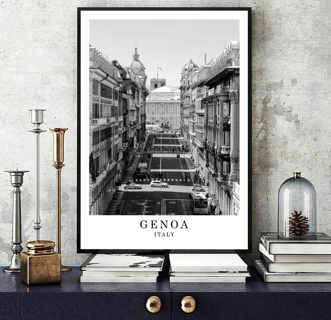 Genoa Italy Travel Print Black and White Photo Genoa Wall Art Print Genoa City Landmark Genoa ...