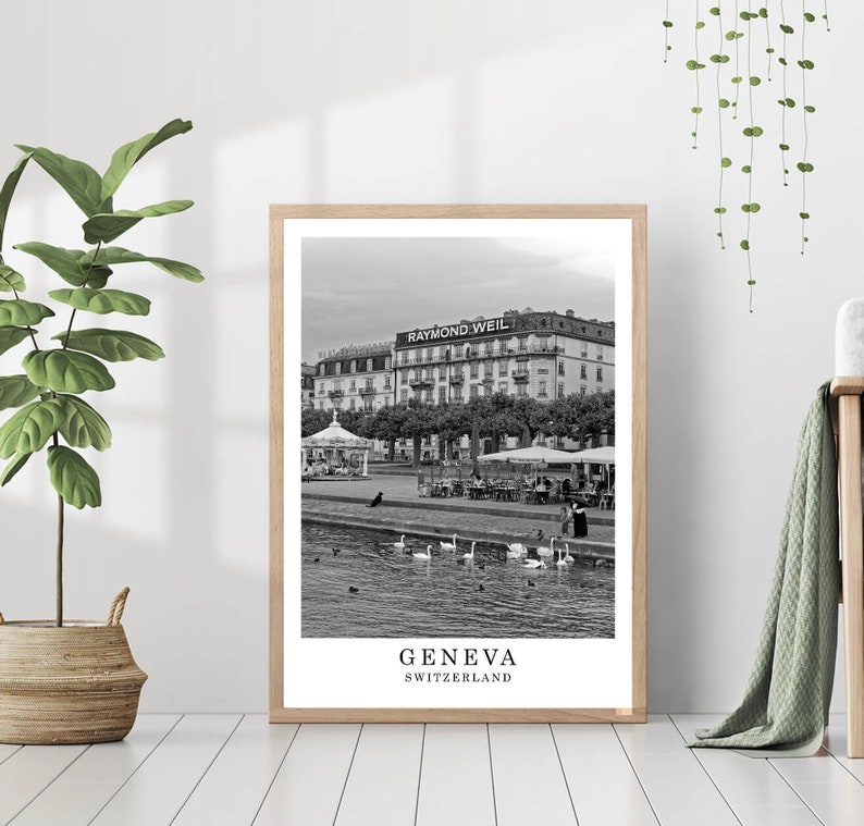 Geneva Travel Poster Geneva Black and White Photo Geneva City Landmark ...