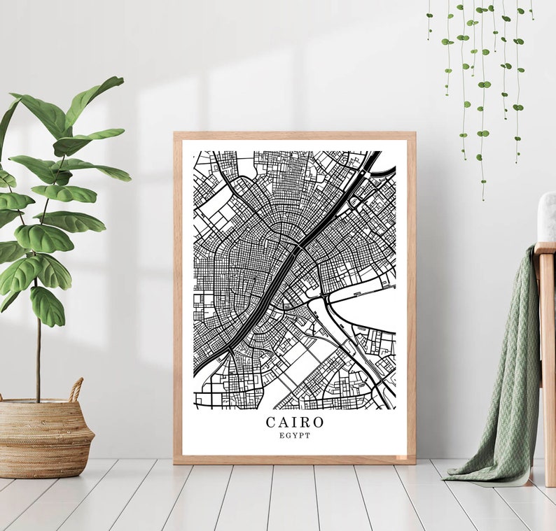 Cairo City Map Print Black and White Map Cairo Minimalist Map Wall Art ...