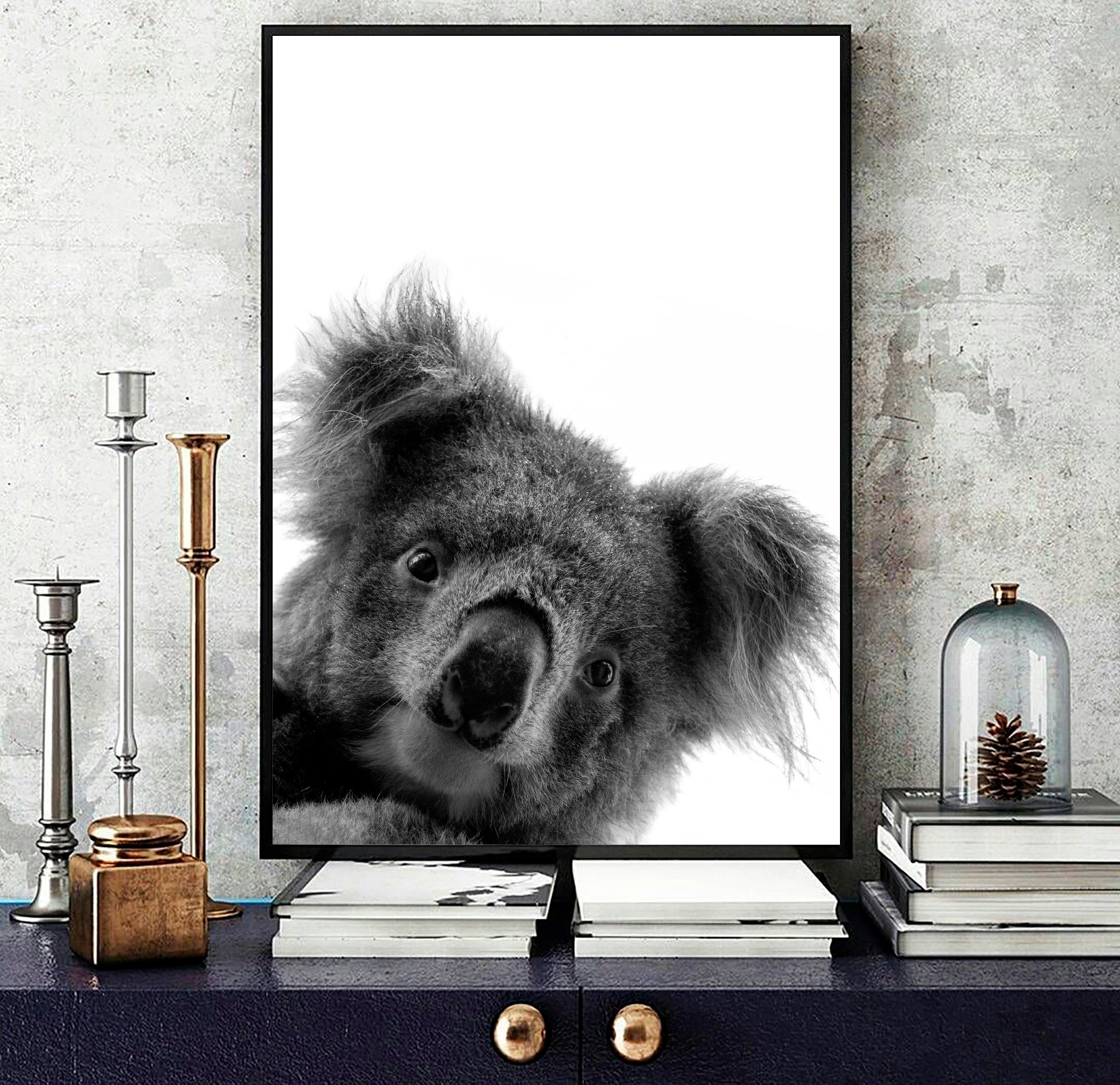 Koala Print Black and White Koala Photo Nursery Animal Wall Art Poster ...