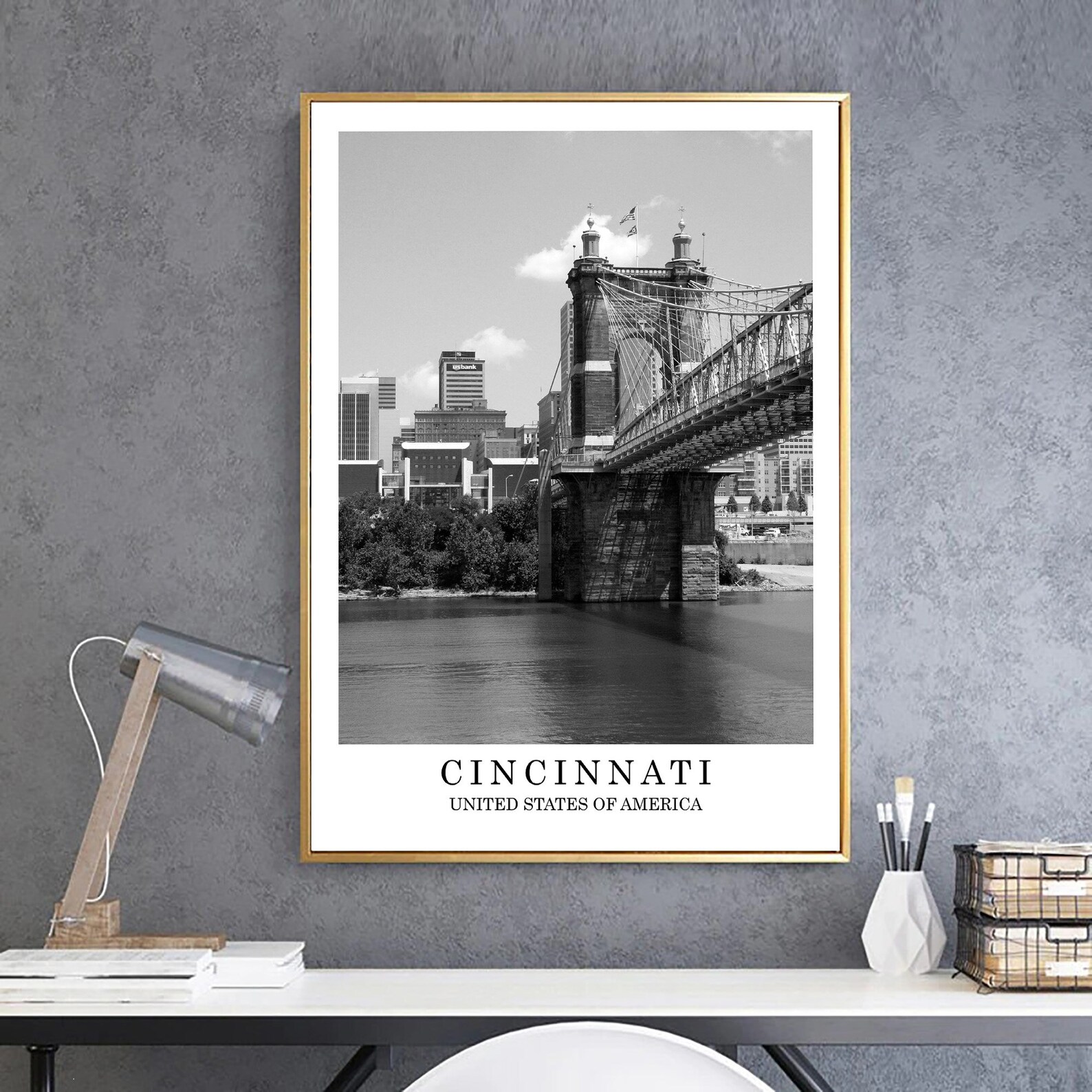 Cincinnati Travel Poster Cincinnati City Wall Art Black and White ...